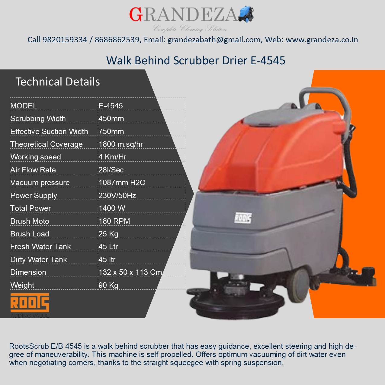ROOTS Walk Behind Scrubber Drier E-4545 – grandeza