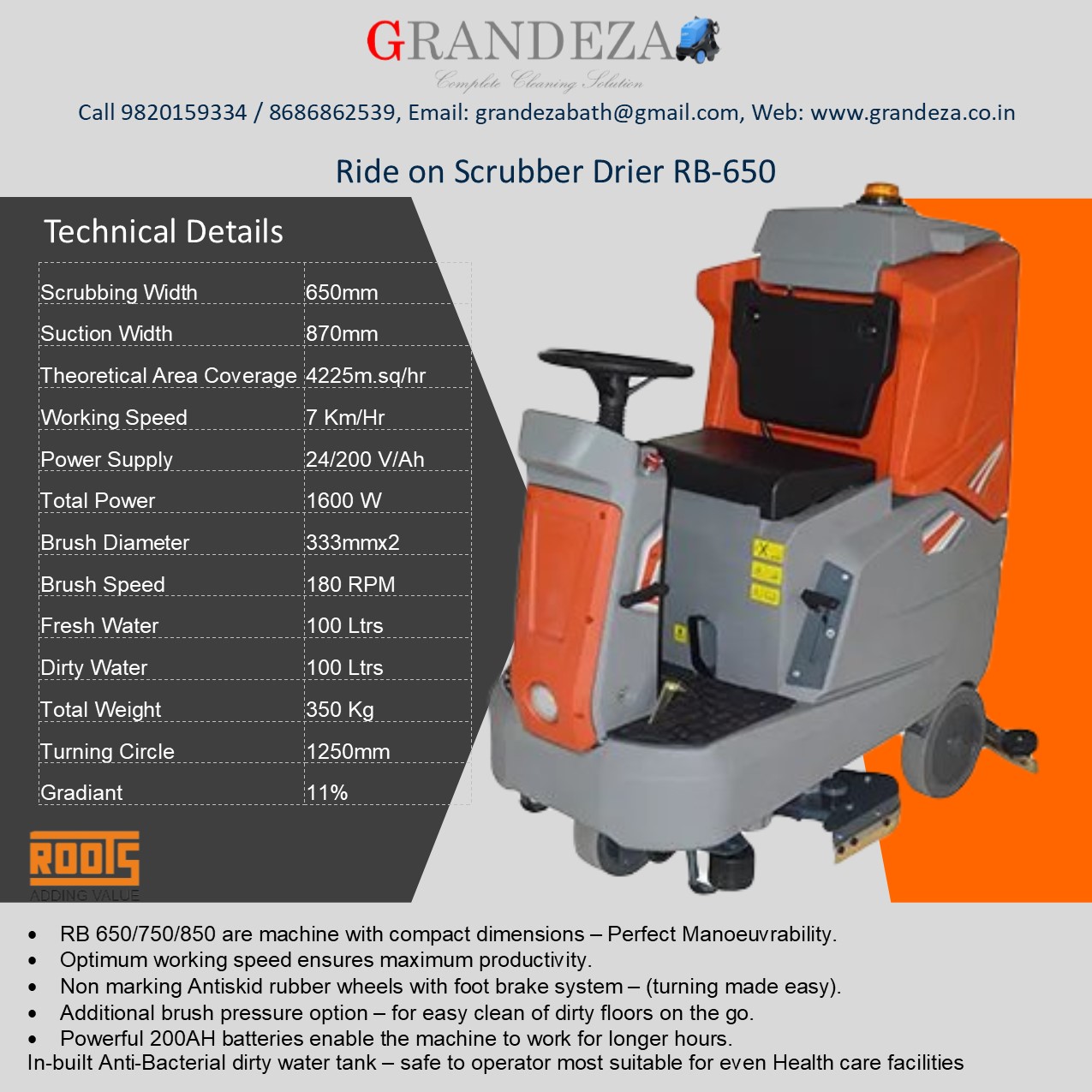 ROOTS Ride on Scrubber Drier RB-650 – grandeza