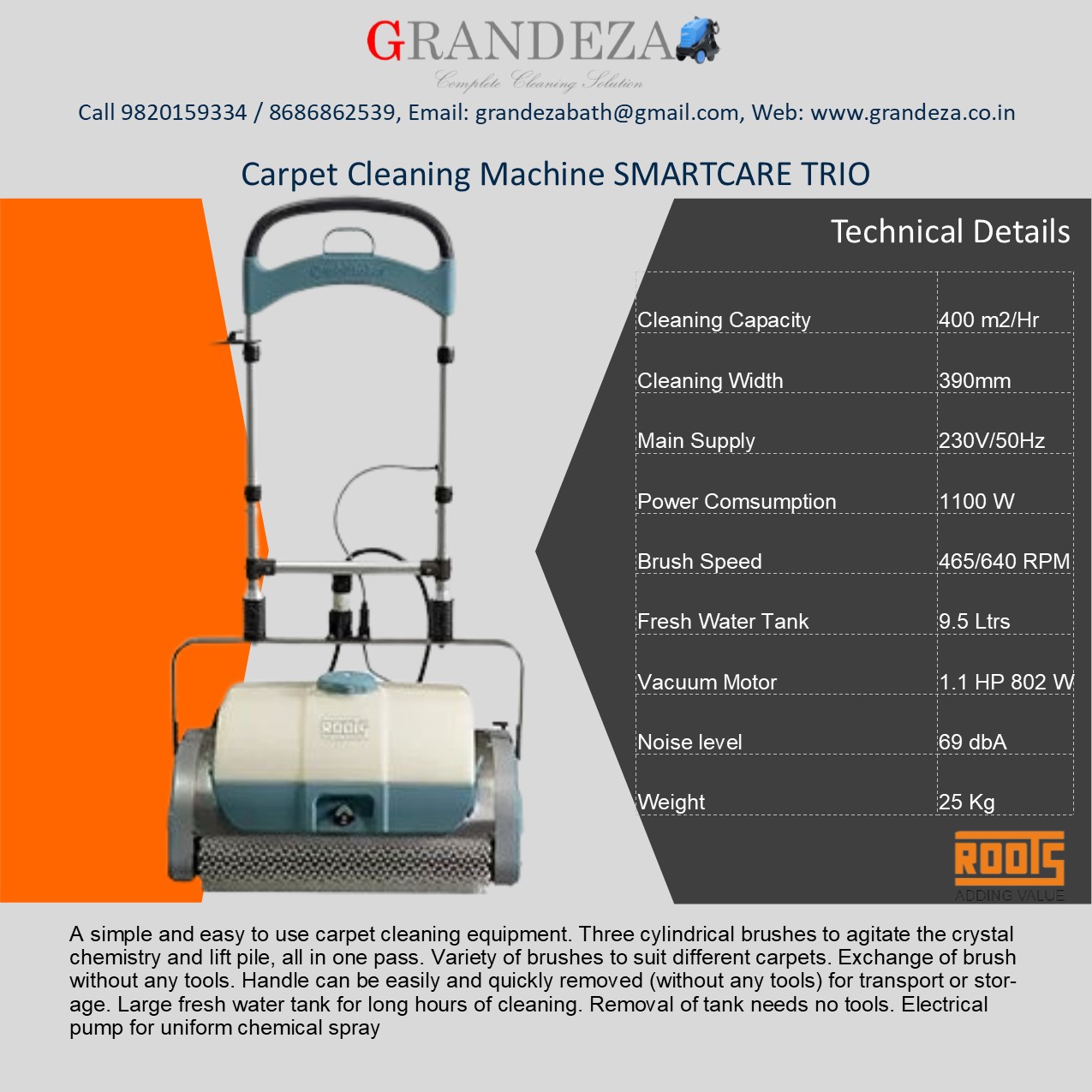 ROOTS Carpet Cleaning Machine SMARTCARE TRIO – grandeza