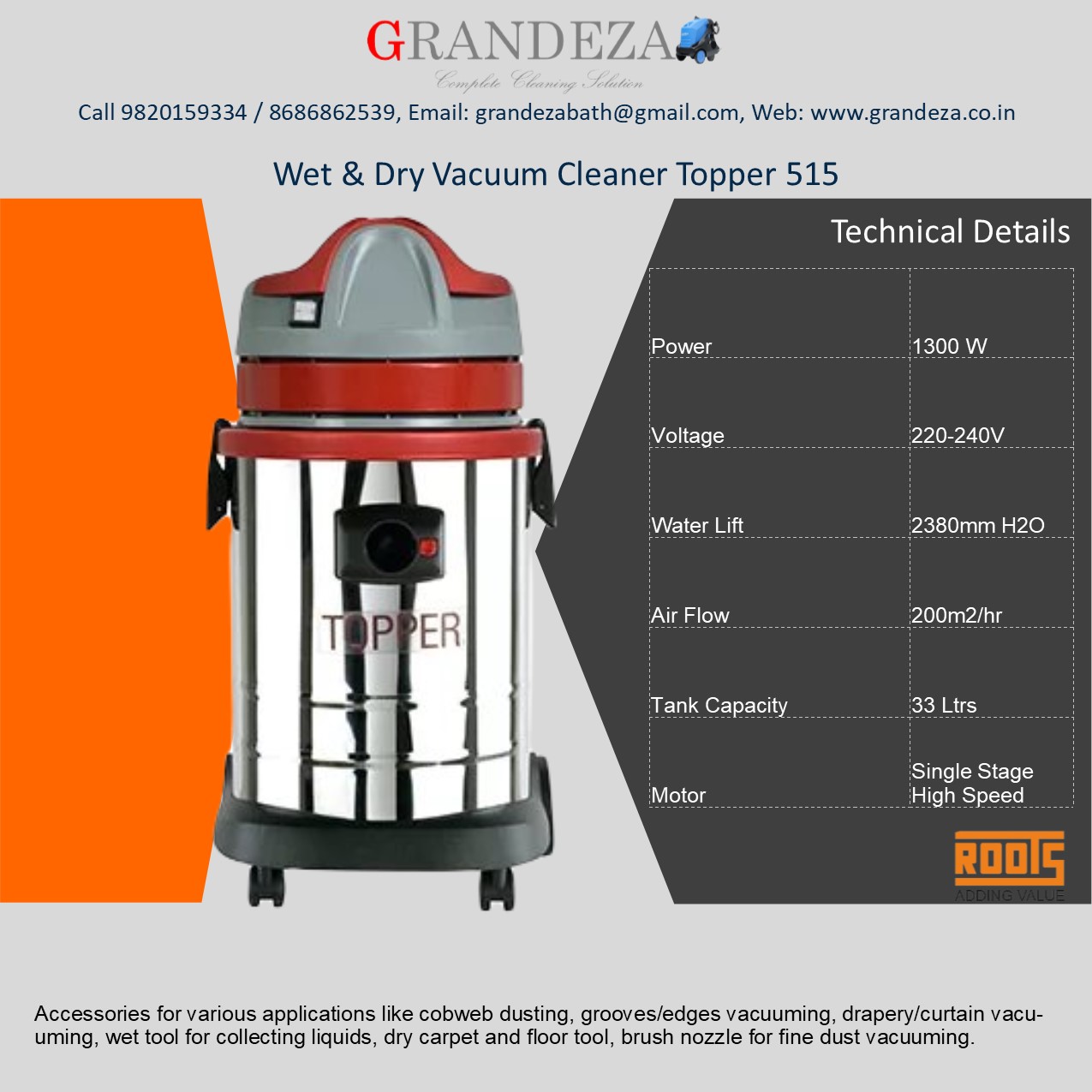 ROOTS Wet & Dry Vacuum Cleaner Topper 515 – grandeza