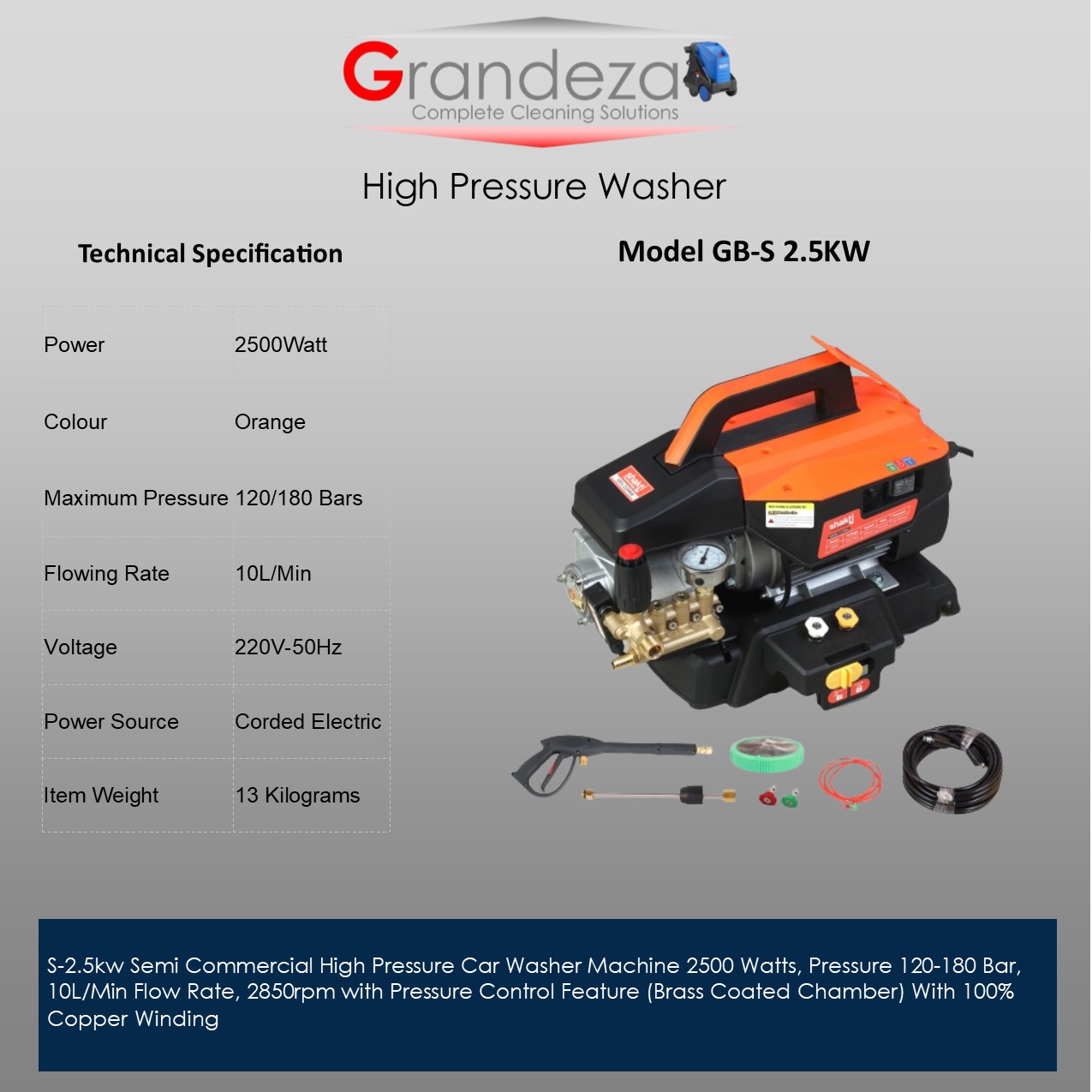GB-S2.5KW HIGH PRESSURE WASHER – grandeza